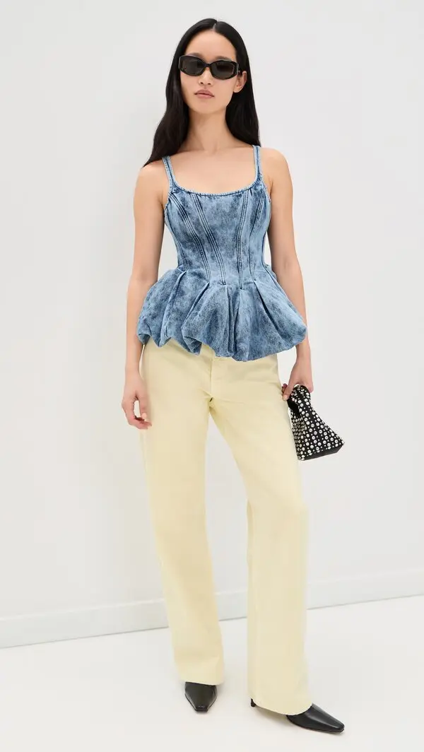 MARQUES' ALMEIDA Acid Wash Denim Pleated Top
