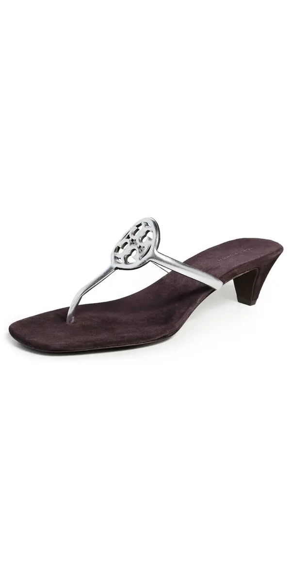 Tory Burch Miller Capri Kitten Heels - Silver/cocoa