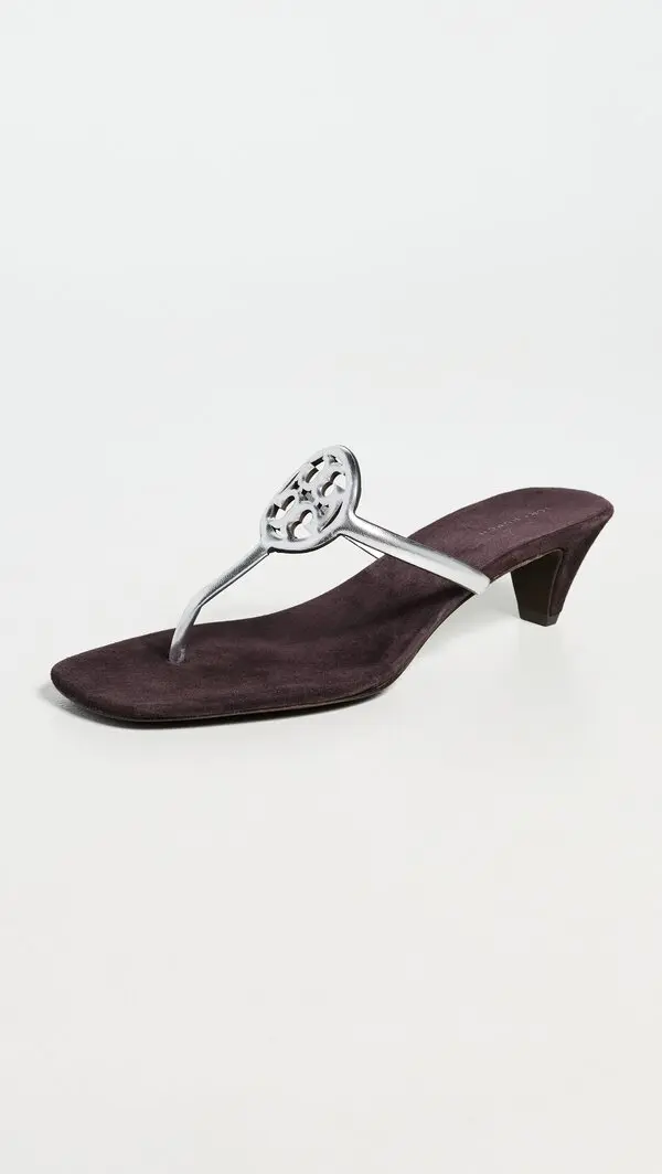 Tory Burch Miller Capri Kitten Heels - Silver/cocoa
