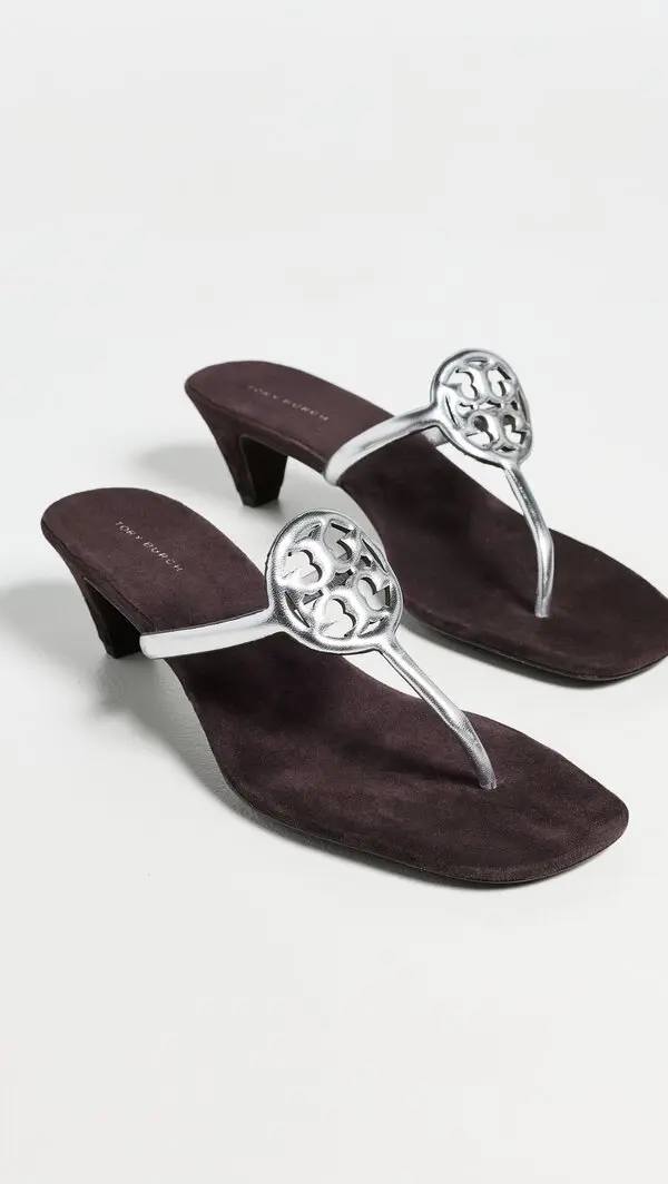 Tory Burch Miller Capri Kitten Heels - Silver/cocoa