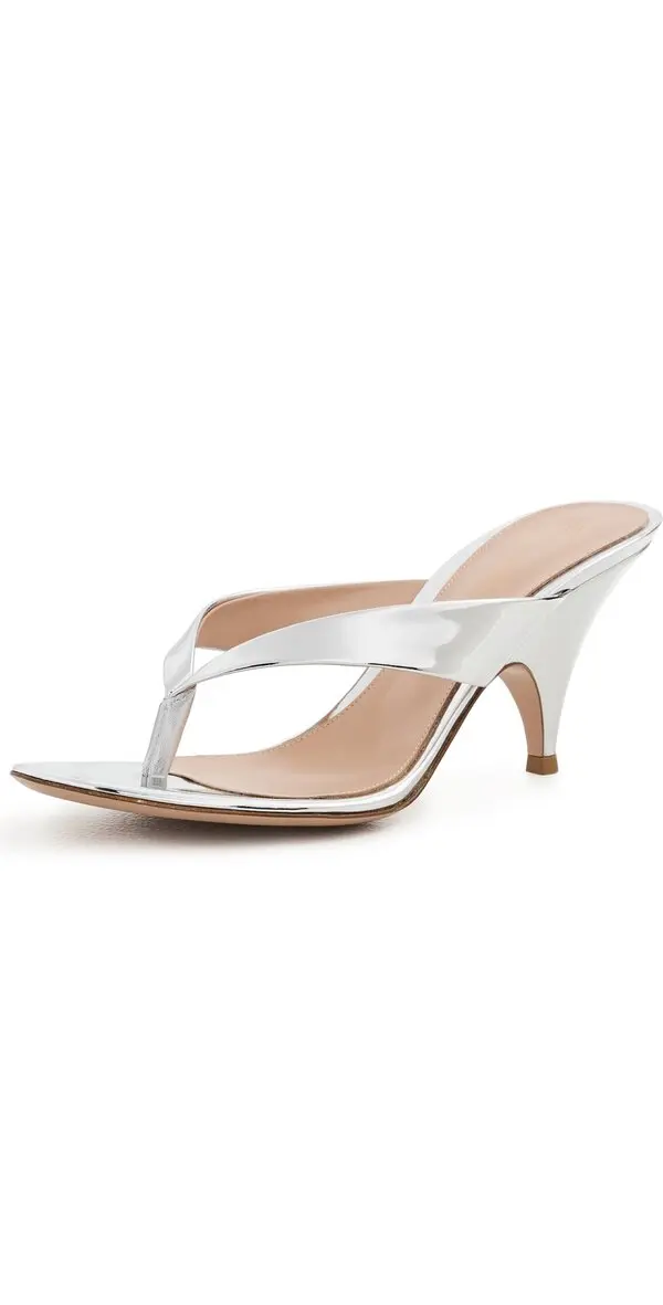 GIANVITO ROSSI Leather Thong Sandals - Silver