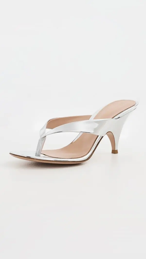 GIANVITO ROSSI Leather Thong Sandals - Silver