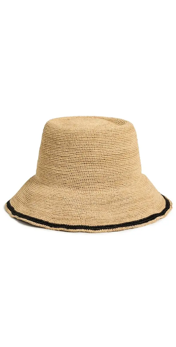 Hat Attack Stripe Edge Crochet Bucket Hat - Natural/black