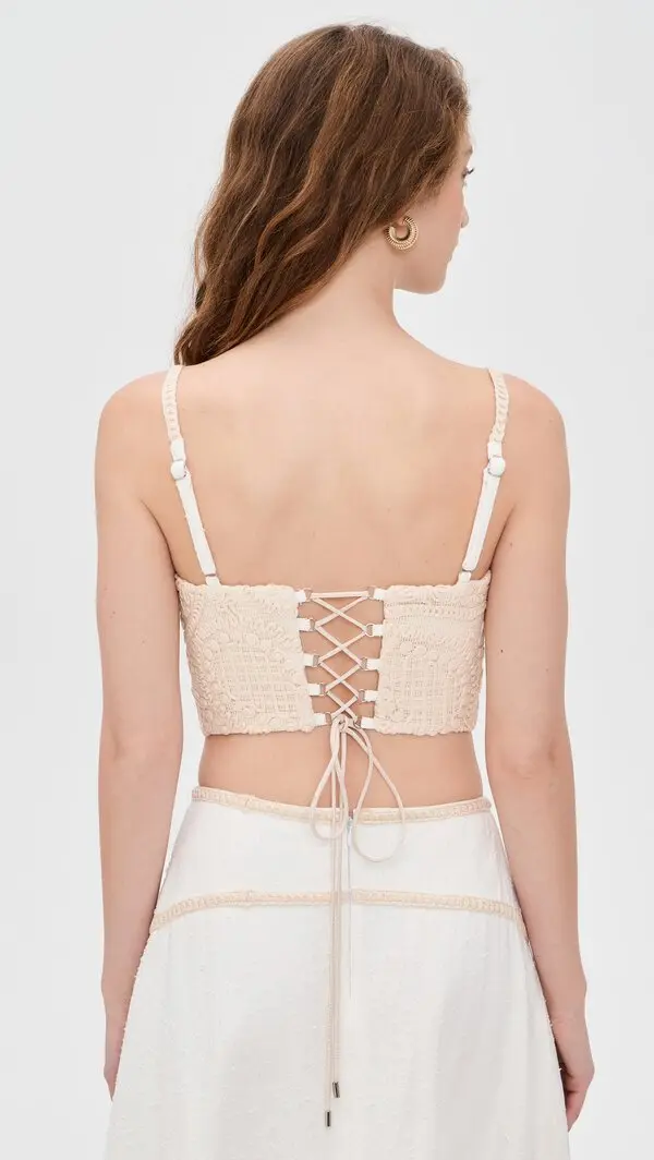SABINA MUSAYEV Tasha Top Distressed Twill Bustier With Lace-up Back