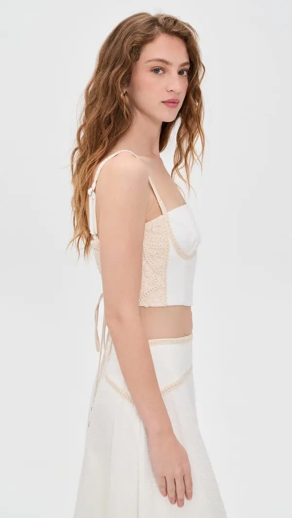 SABINA MUSAYEV Tasha Top Distressed Twill Bustier With Lace-up Back