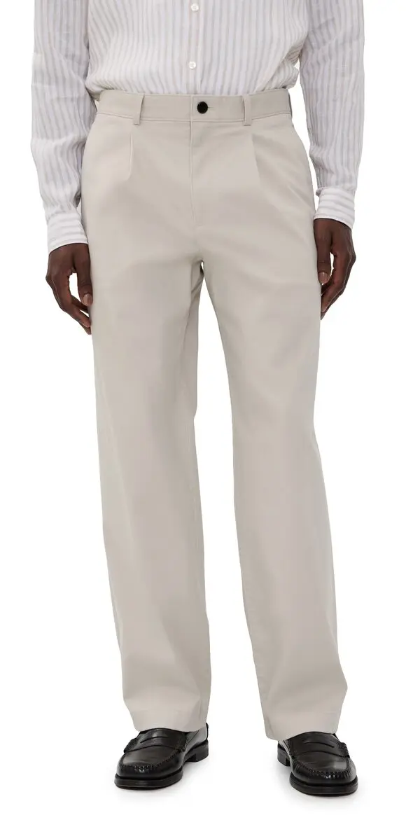 Theory Relaxed Pleat Cotton Pants - Silver Cloud