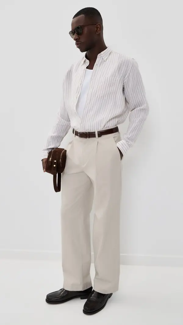 Theory Relaxed Pleat Cotton Pants - Silver Cloud