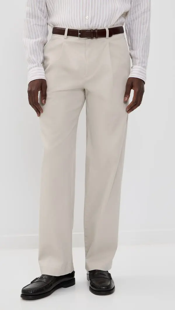 Theory Relaxed Pleat Cotton Pants - Silver Cloud