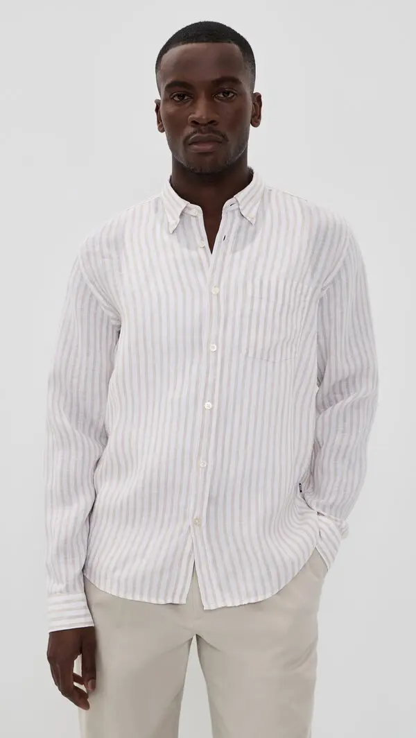 BOSS Long Sleeve Linen Collared Shirt