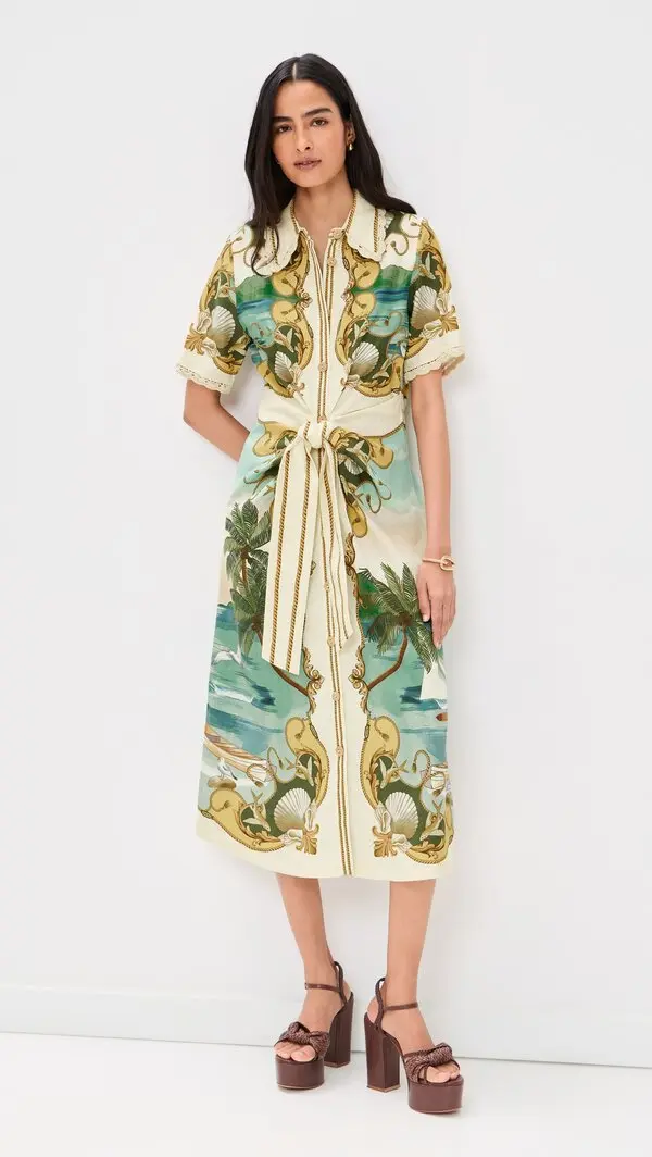 knee length dresses for ladies Farm Rio Women's Tropical Destination Midi Dress main image 0