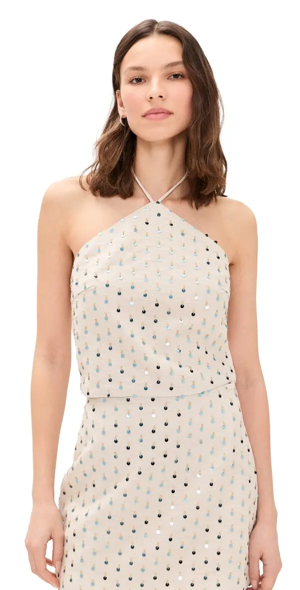Line & Dot Sunstone Sequin Halter Neck Top