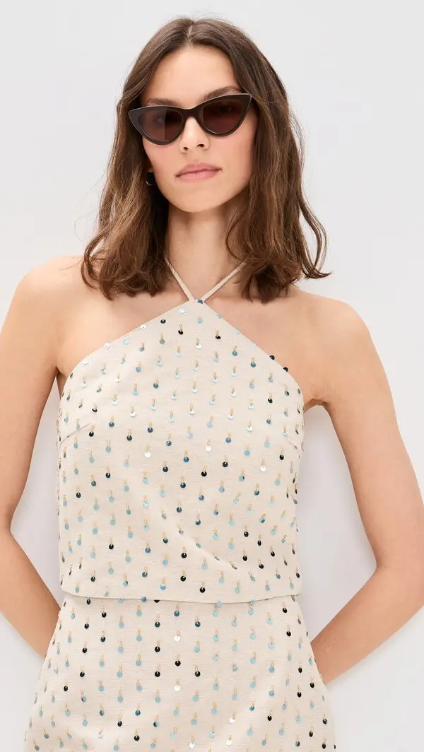Line & Dot Sunstone Sequin Halter Neck Top