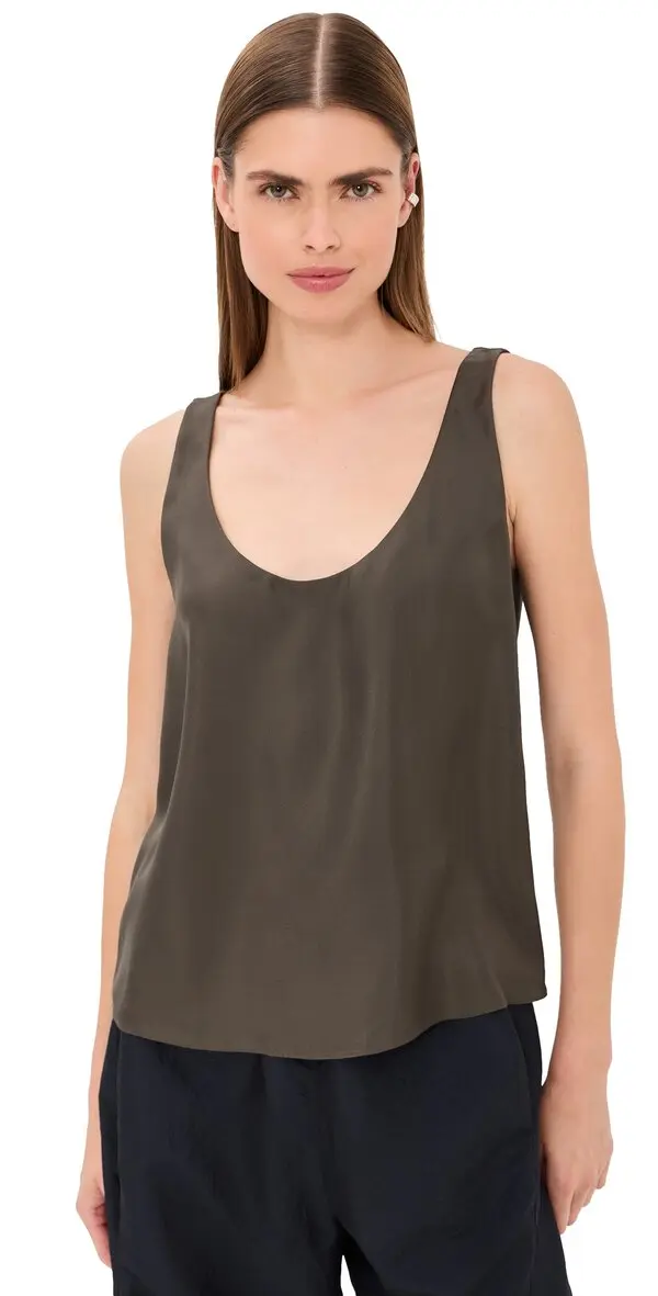 RÓHE Silk Scoop Neck Top - Earth