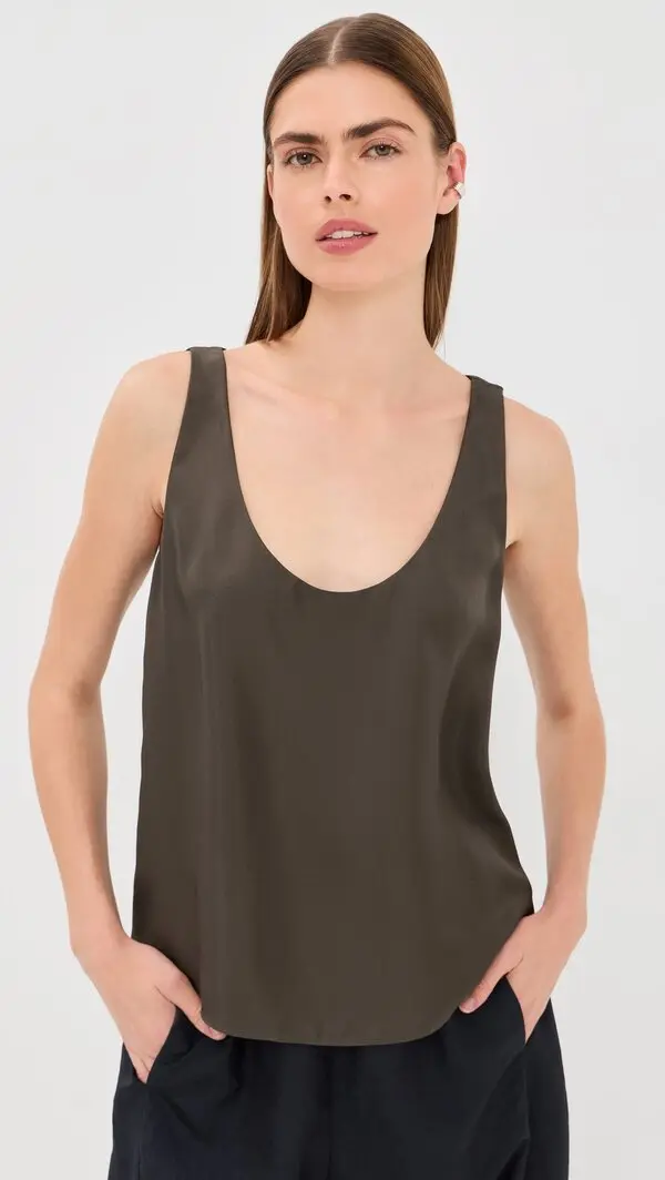RÓHE Silk Scoop Neck Top - Earth