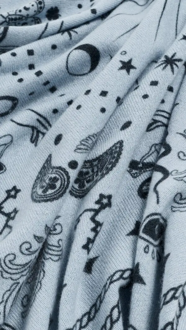 Freya Cosmic Rodeo Cashmere Scarf - Soft Blue/black