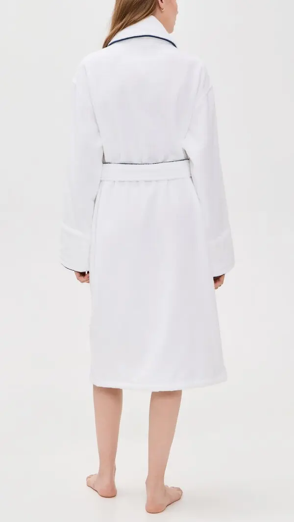 PETITE PLUME Luxe Terry Robe In With Navy Piping