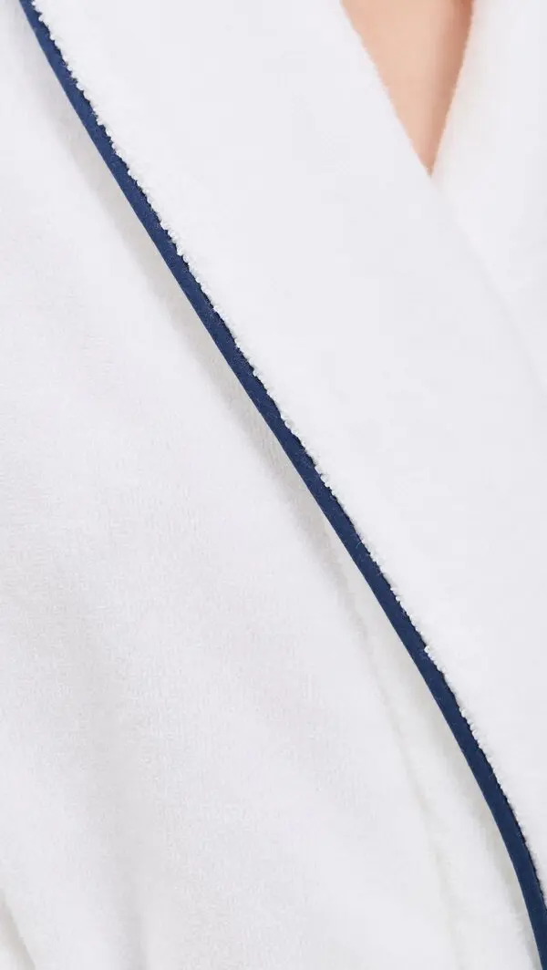 PETITE PLUME Luxe Terry Robe In With Navy Piping