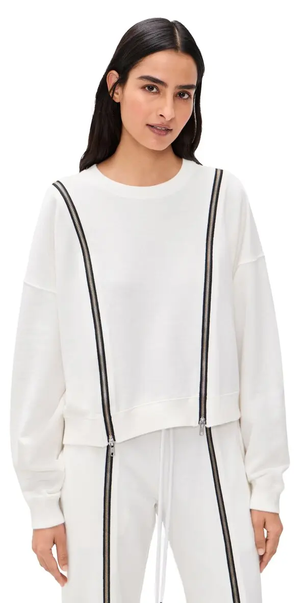 R13 Crew Neck Pullover With Zipper Detail - White