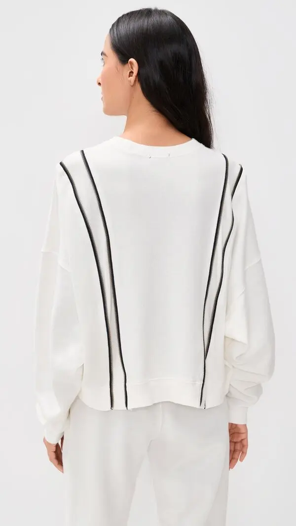 R13 Crew Neck Pullover With Zipper Detail - White