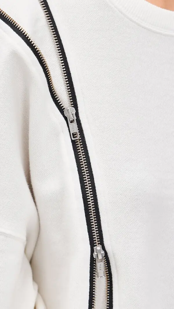 R13 Crew Neck Pullover With Zipper Detail - White