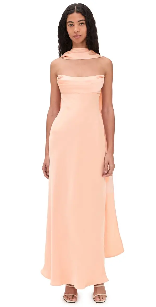 RUNAWAY THE LABEL Strapless Maxi Dress With Scarf - Peach