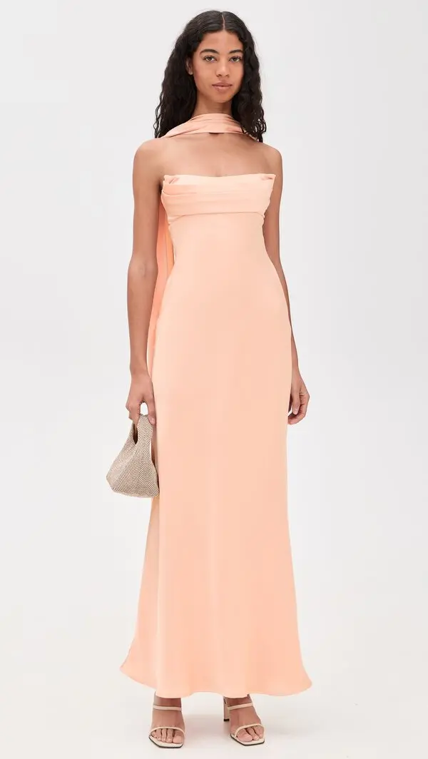 RUNAWAY THE LABEL Strapless Maxi Dress With Scarf - Peach