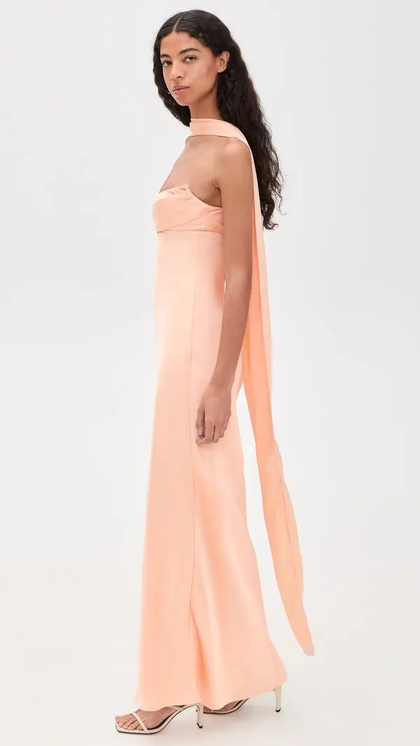 RUNAWAY THE LABEL Strapless Maxi Dress With Scarf - Peach