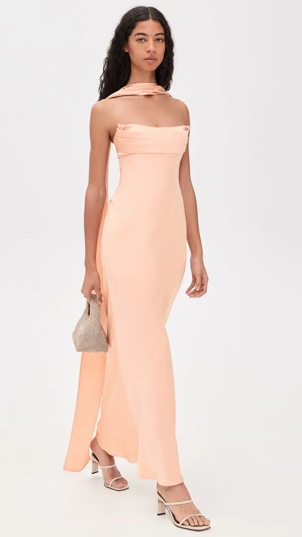 RUNAWAY THE LABEL Strapless Maxi Dress With Scarf - Peach