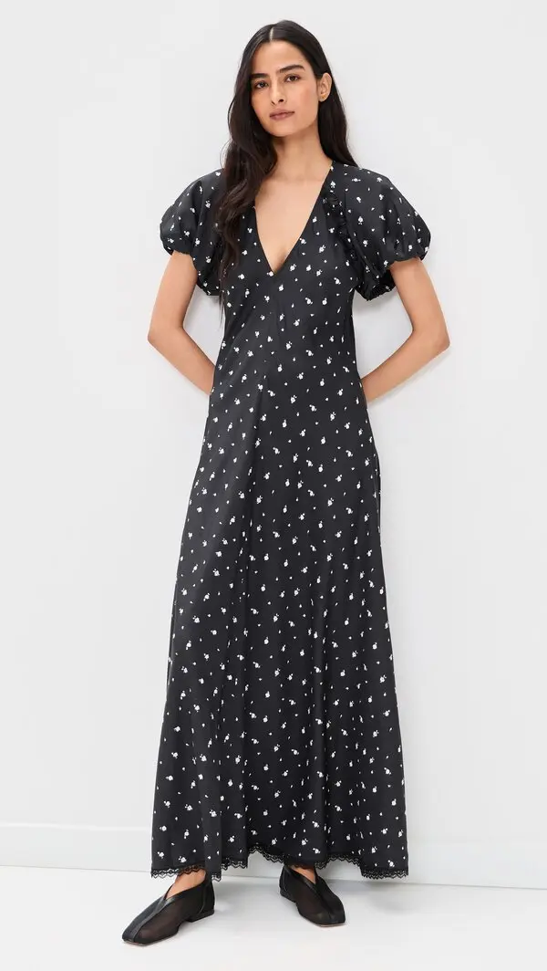 LEE MATHEWS Roxie Silk Maxi Dress With Puff Sleeves