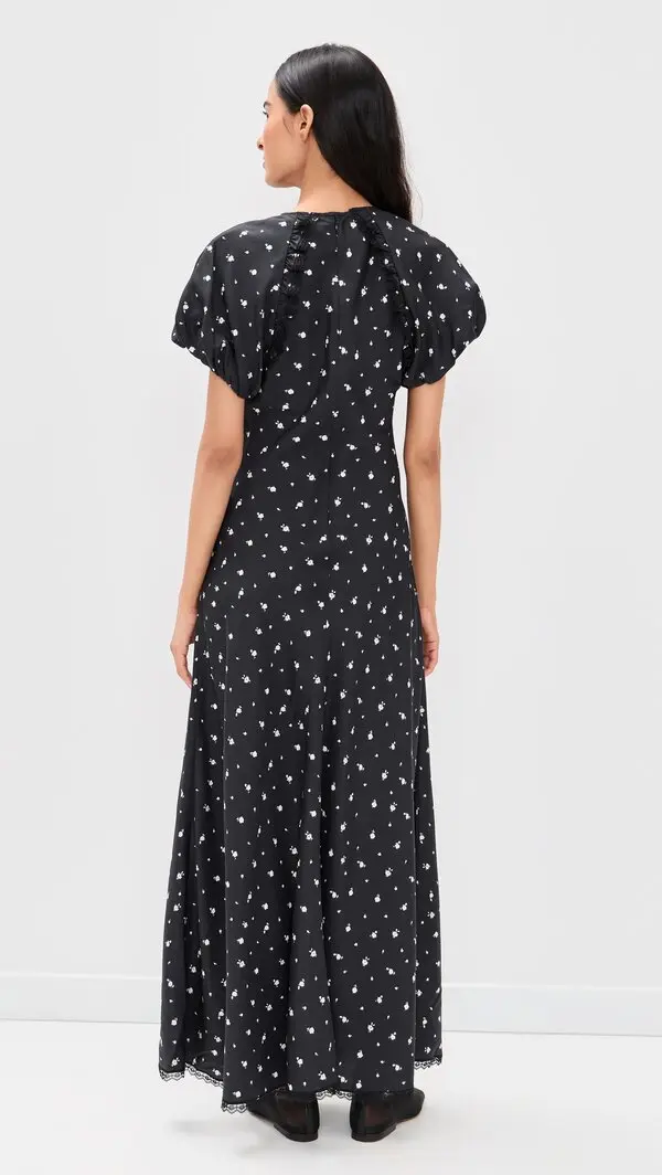 LEE MATHEWS Roxie Silk Maxi Dress With Puff Sleeves