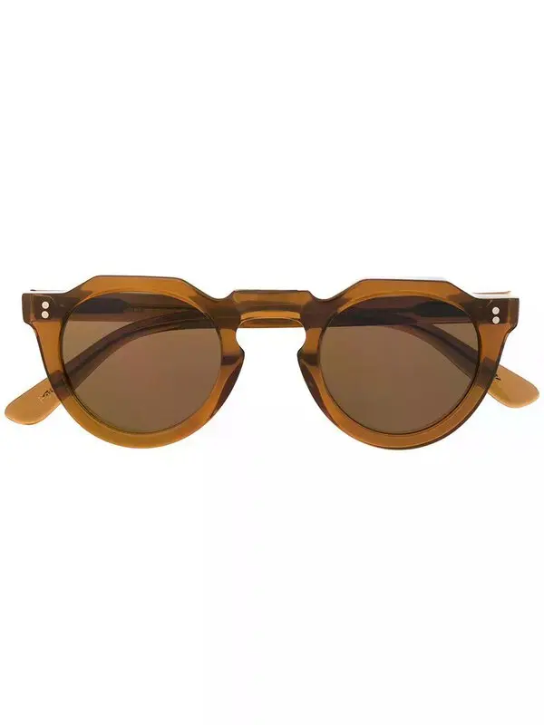 LESCA Pica Round Frame Sunglasses - Brown