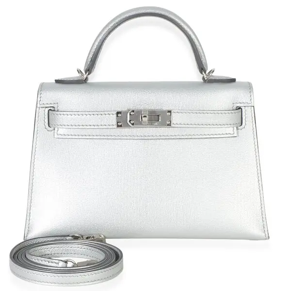 Hermès Argent Metallic Chevre Chamkilight Sellier Kelly Ii 20 Phw - Silver