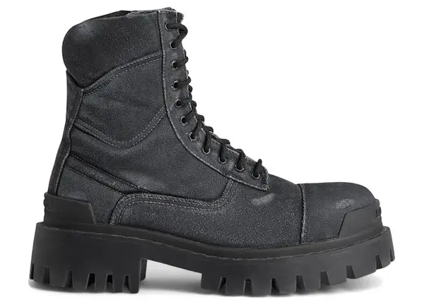 Balenciaga Combat Strike Boot Wornout Canvas - Black