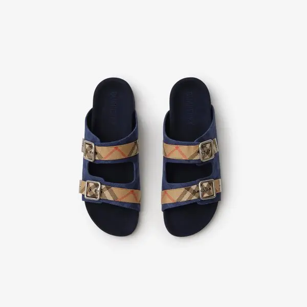 Burberry Check Denim Urchin Sandals - Navy