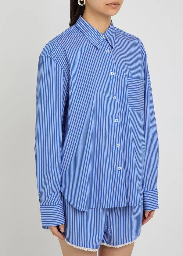 Good American Striped Cotton-blend Shirt - Blue