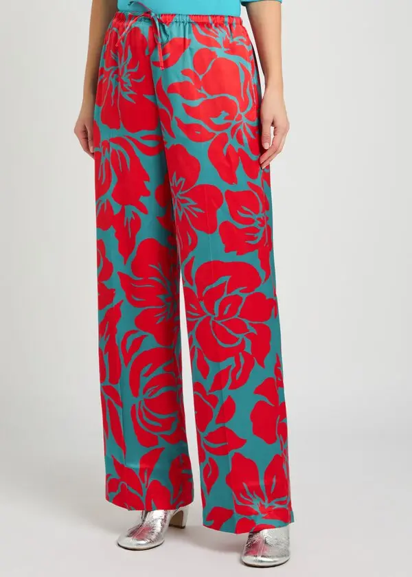 Dries Van Noten Patterned Satin Trousers - Green