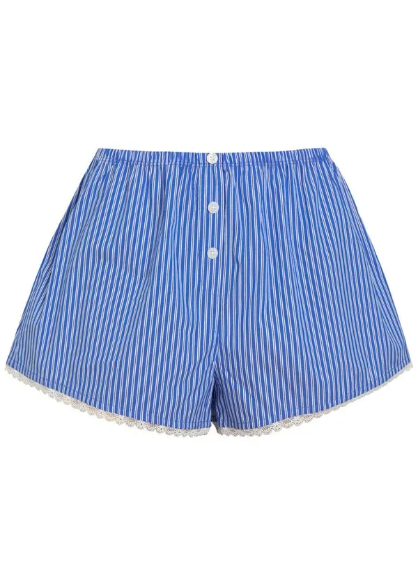 Good American Striped Lace-trimmed Cotton-blend Shorts
