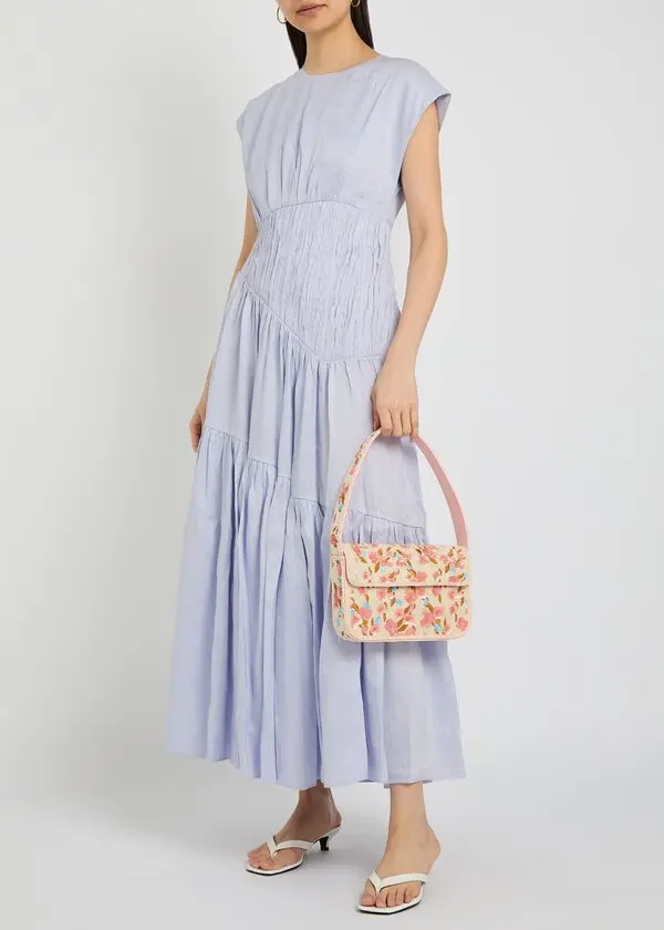 Aje Ecliptica Shirred Linen-blend Midi Dress
