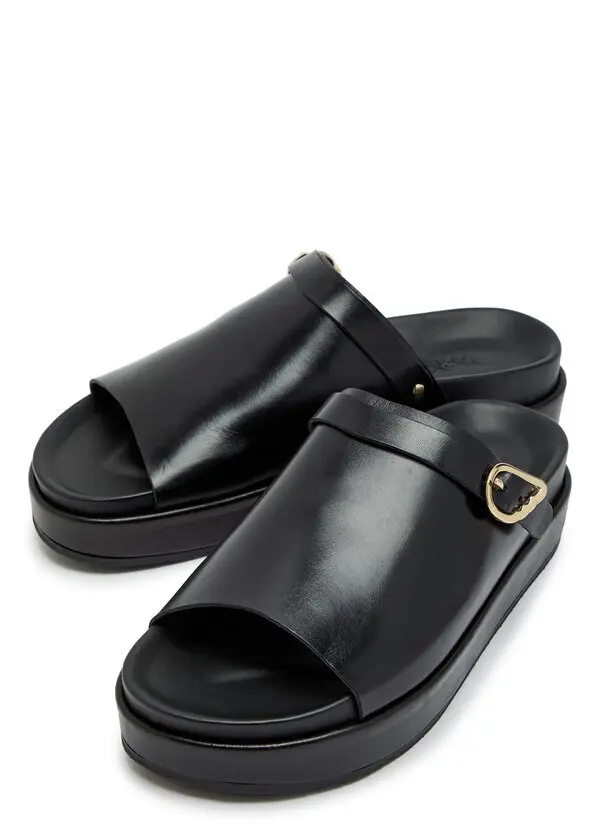 ANCIENT GREEK SANDALS Arachova Leather Flatform Sliders - Beige