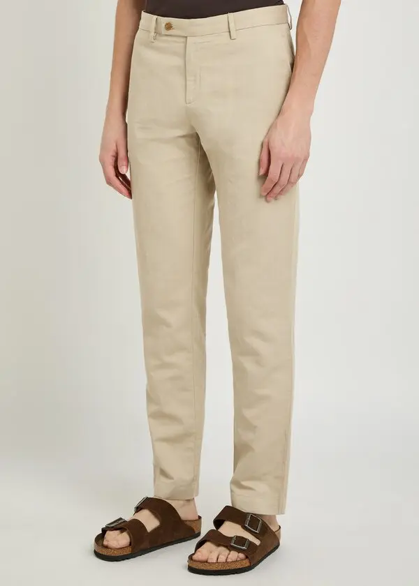 Sunspel Cotton And Linen-blend Tapered-leg Trousers
