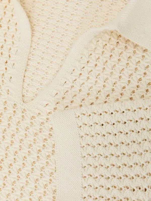 REISS Bronwyn Crochet Open-collar Polo Shirt - White