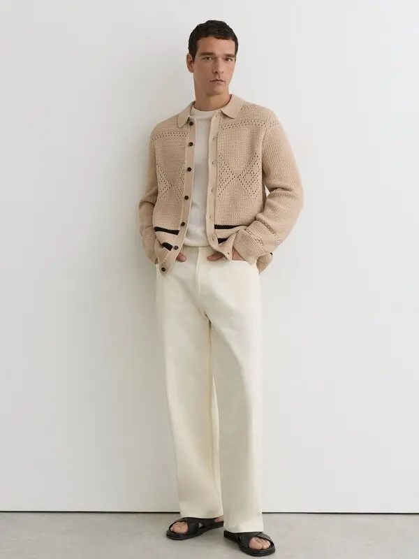 REISS Kian Crochet-knit Button-through Jacket
