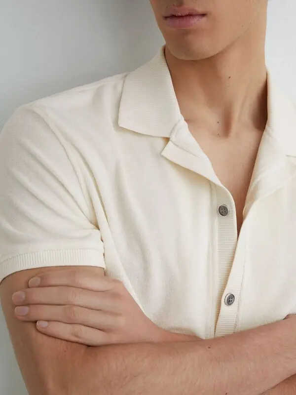 REISS Eden Towelling Short-sleeve Shirt - White