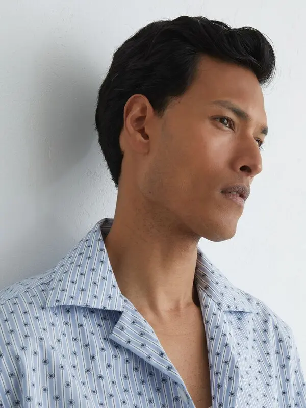 REISS Sisqo Cotton Medallion-print Cuban-collar Shirt