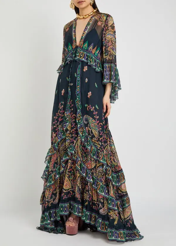 Etro Printed Silk-chiffon Maxi Dress