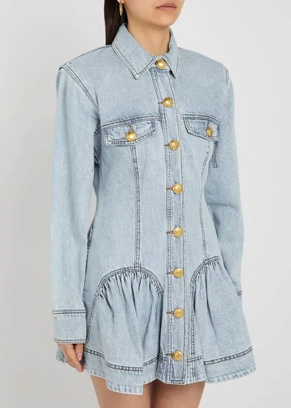 Aje Noa Gathered Denim Mini Dress