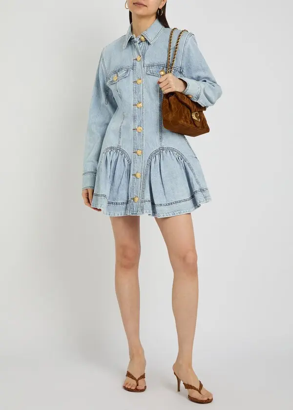 Aje Noa Gathered Denim Mini Dress