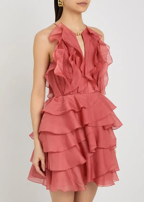 Aje Cleo Ruffled Chiffon Mini Dress - Pink
