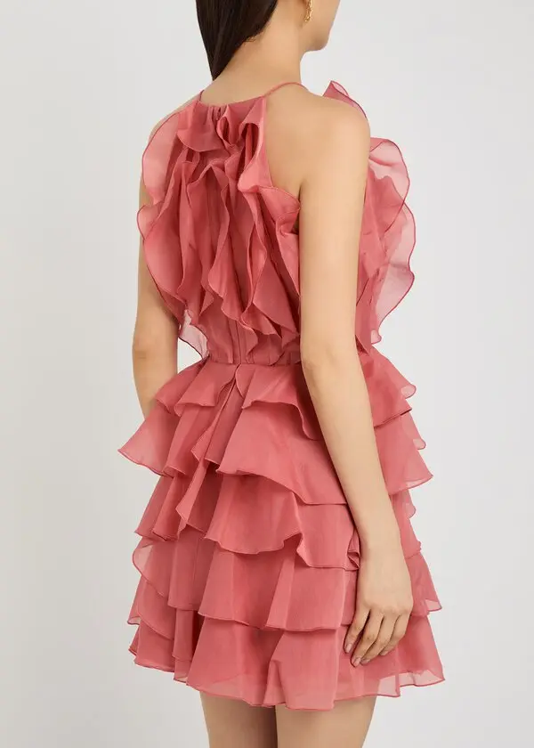 Aje Cleo Ruffled Chiffon Mini Dress - Pink