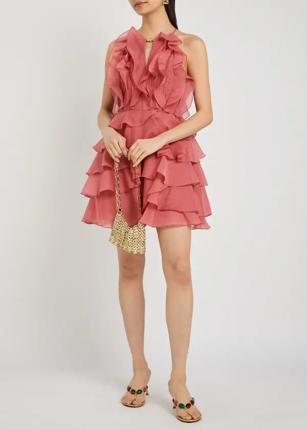 Aje Cleo Ruffled Chiffon Mini Dress - Pink